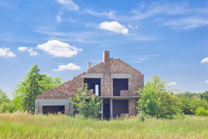 Unfinished House Construction. Stock Photo - Image of house, green ...