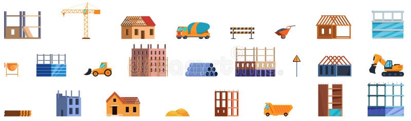 Unfinished House Construction Icons Set Cartoon Vector. Stages Level ... Unfinished House Construction Icons Set Cartoon Vector. Stages Level ...