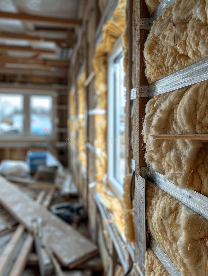 Unfinished House with Insulation and Construction Materials. Stock ...