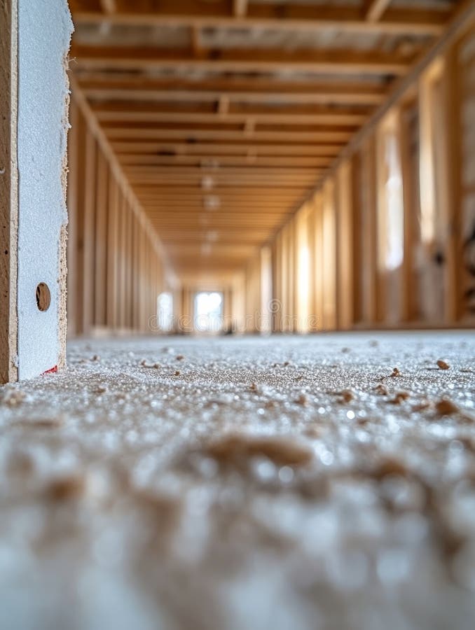 Unfinished Interior of a Construction Site with Wooden Beams. Stock ...
