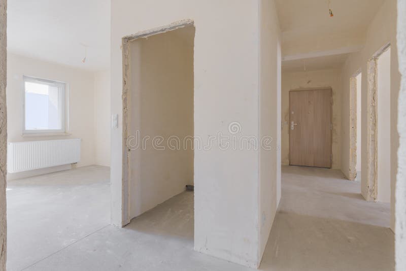 Unfinished Interior with Doorways and Bare Walls Stock Image - Image of ...