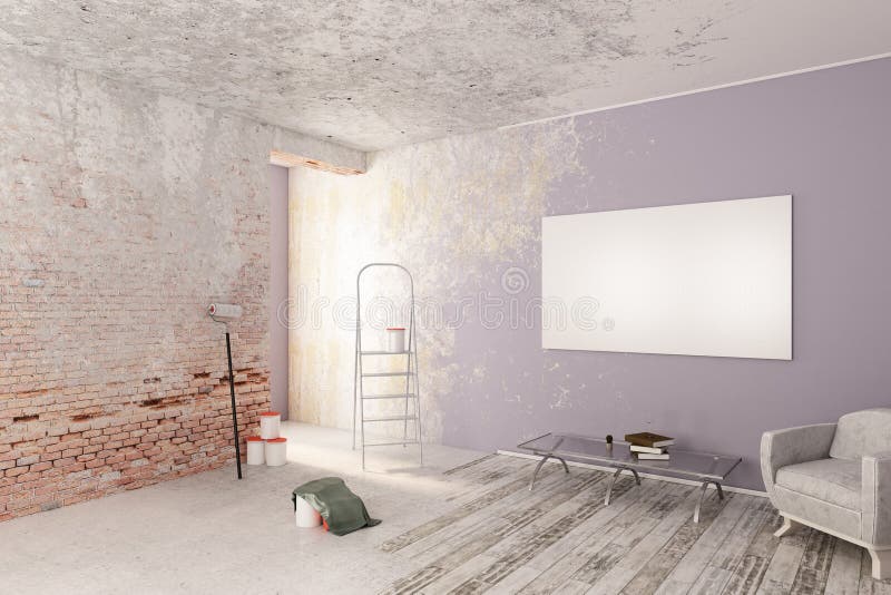 Unfinished Interior with Poster Stock Illustration - Illustration of ...