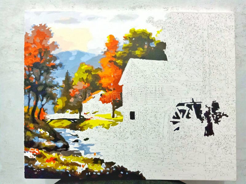 Unfinished Landscape Painting Stock Image - Image of painting, tree ...