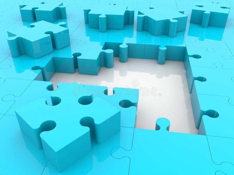 Unfinished Light Blue Puzzle on White Stock Illustration - Illustration ...