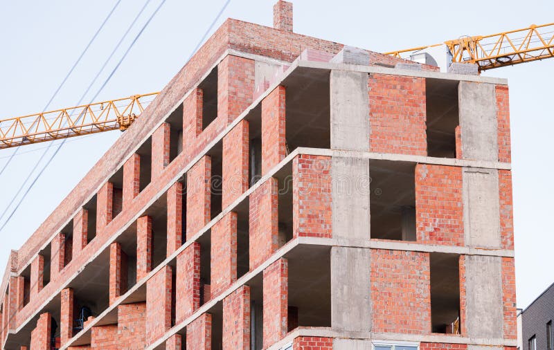 Unfinished Multi Apartment Brick and Concrete Material Building with Crane Construction Industry ...