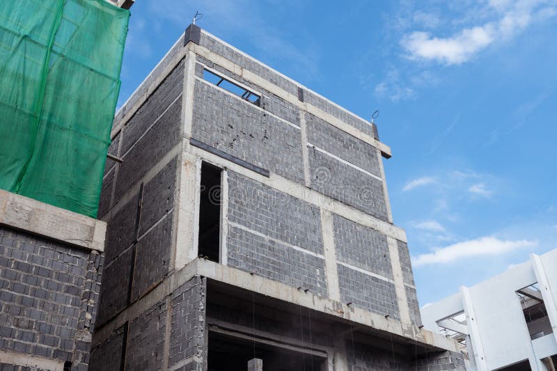 Unfinished Private Home of Ceramsite Concrete Blocks on a Construction ...