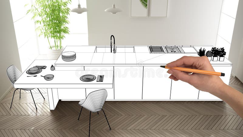 Blueprint Kitchen Project Plan with Samplew of Material and Color ...