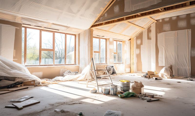 An Unfinished Room with Natural Light and Access To Higher Levels Stock ...