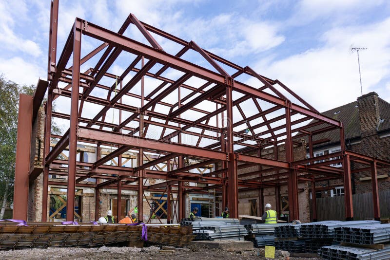 Steel Frame Building at a Construction Site Stock Photo - Image of ...