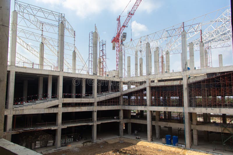 Unfinished Wall and Floor Support Pillars for Big Building Stock Image ...