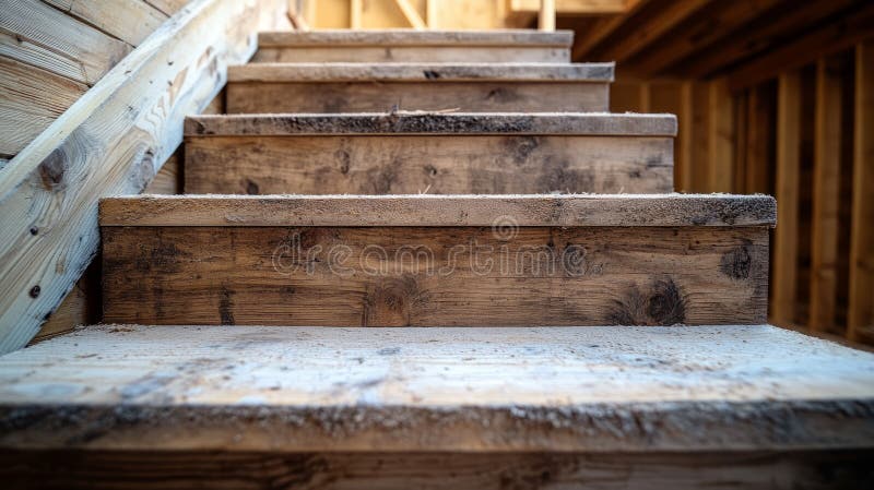 Unfinished Wooden Stairs in a Construction Site. Stock Photo - Image of ...