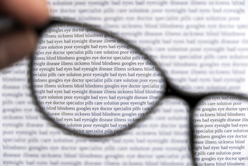 Unfocused Black Eyeglasses with View of Sharp Text through Lenses ...