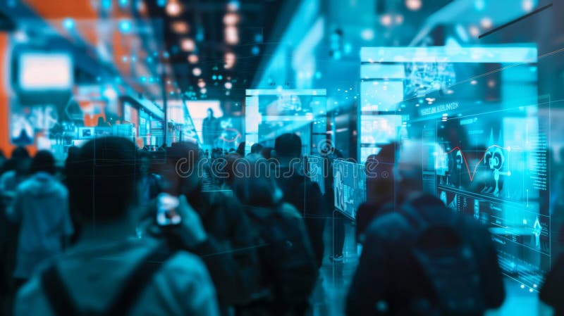 Unfocused Crowd at Futuristic Tech Convention Stock Image - Image of ...