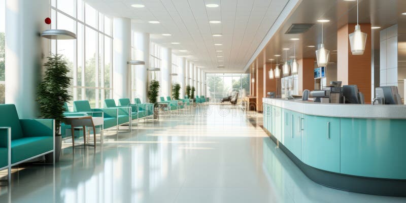 Unfocused Hospital Setting Hallway and Reception Area Stock ...