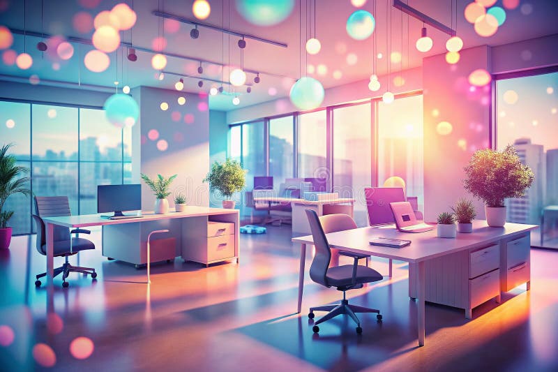 Unfocused Office Interior Exploring Abstract Desks and Dreamlike Modern ...