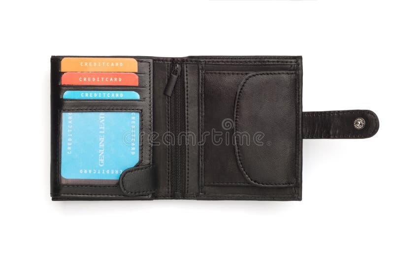 Unfolded Black Leather Wallet with Latch Stock Photo - Image of ...