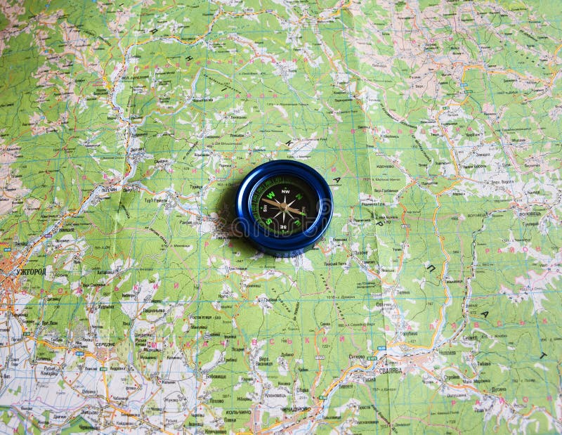 Compass on the map stock image. Image of moving, freeway - 146302191
