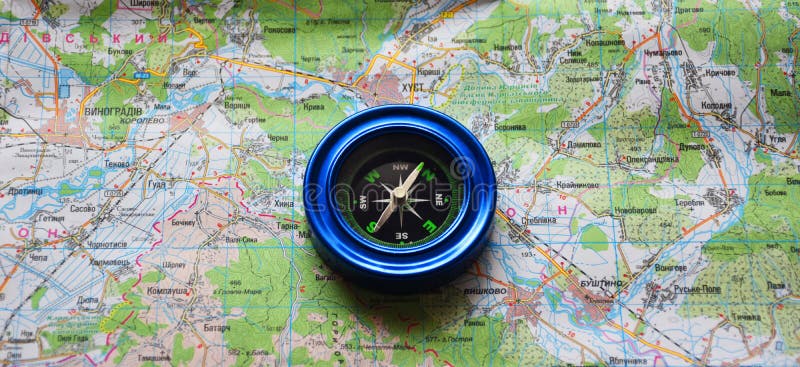 Compass on the map stock image. Image of guide, trip - 146298891