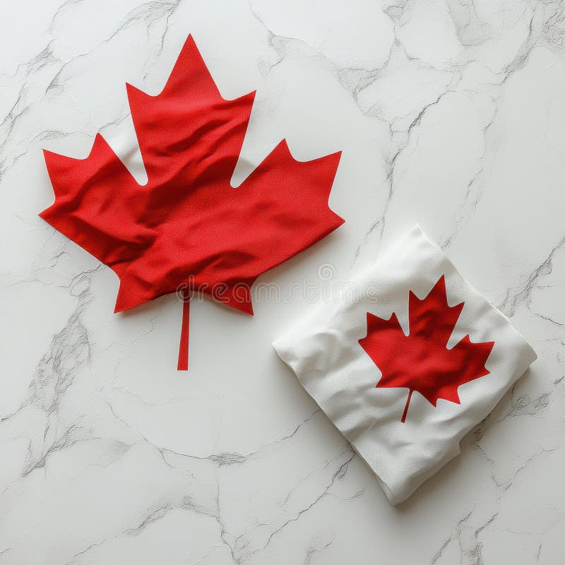 Unfolded Maple Leaf Flag and Folded Canada Flag on Marble Stock Photo ...