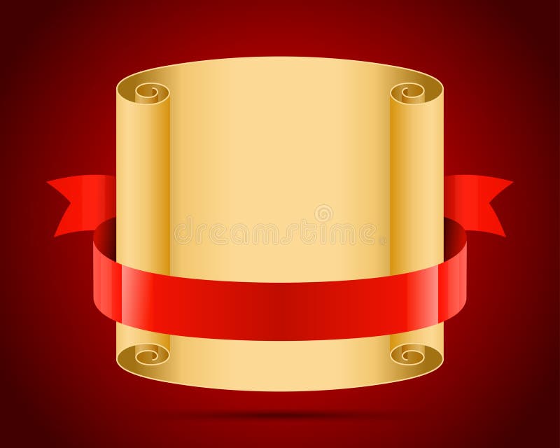Unfolded Scroll Tied with Red Ribbon Vector Template. Rolled Up Blank ...