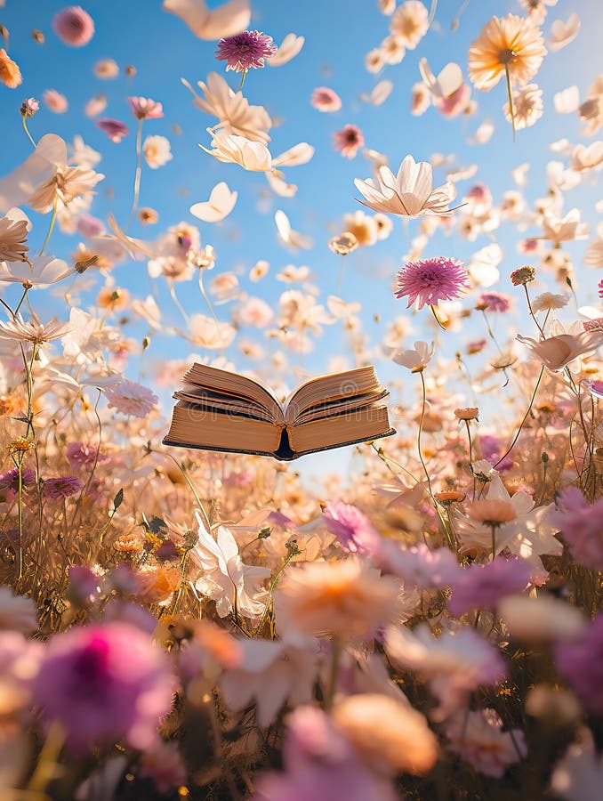 Unfolding Dreams: an Open Book in a Pastel Flower Field Stock ...