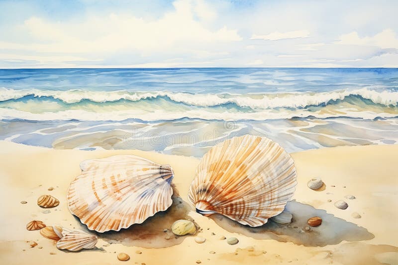 Unforgettable Summer: a Breathtaking Beachscape of Shells, Waves Stock ...
