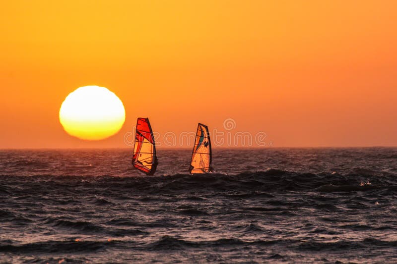 Windsurfing in Sunset on the Sea Stock Photo - Image of nature, sail ...