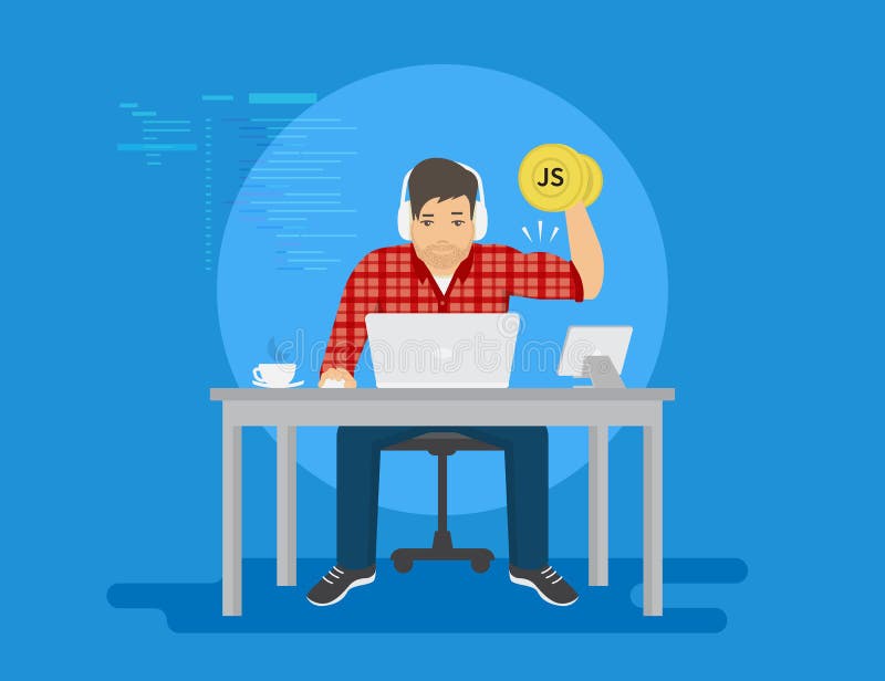 Ung Programmerare Och Hans Dator Stock Illustrationer - Illustration av ...