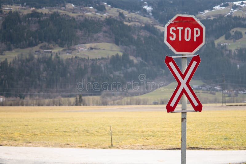 An Unguarded Level Crossing There is a Stop Sign and an Andreas Cross ...