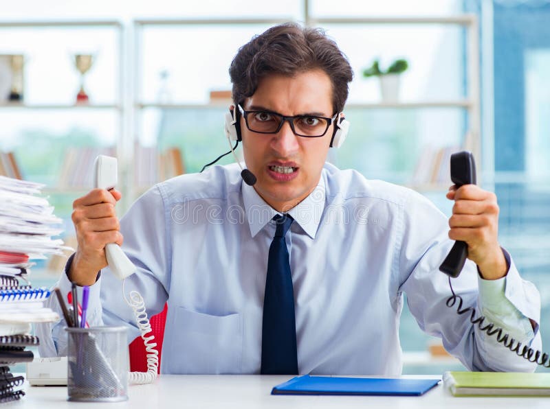 Unhappy Angry Call Center Worker Frustrated with Workload Stock Photo ...