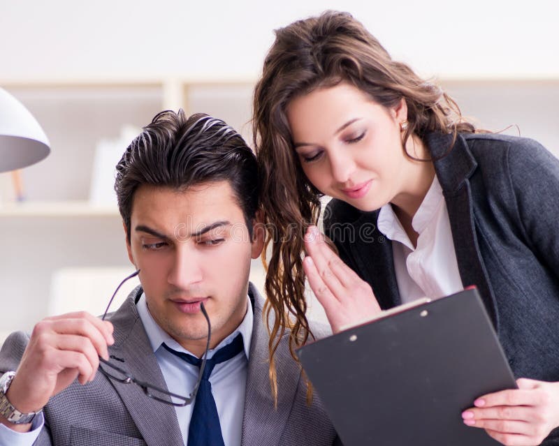 Unhappy Boss Having a Chat with His Secretary Stock Image - Image of ...