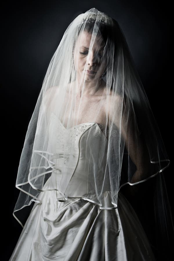 Unhappy Bride Against Dark Background Stock Image - Image of gilted ...