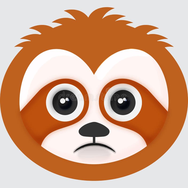Unhappy Cartoon Sloth Animal Circle Face on Grey Stock Illustration ...