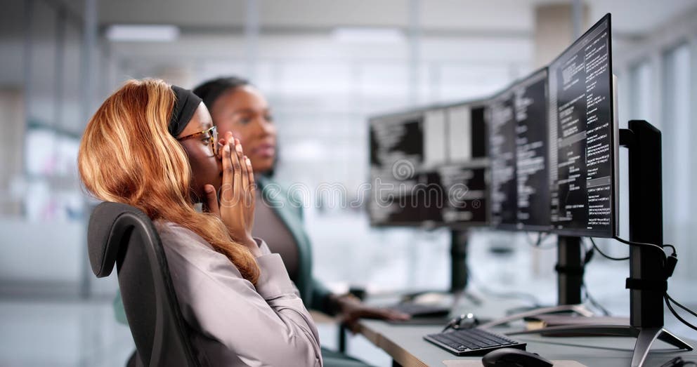 Unhappy Developer Woman in Stress Coding Software Stock Image - Image ...