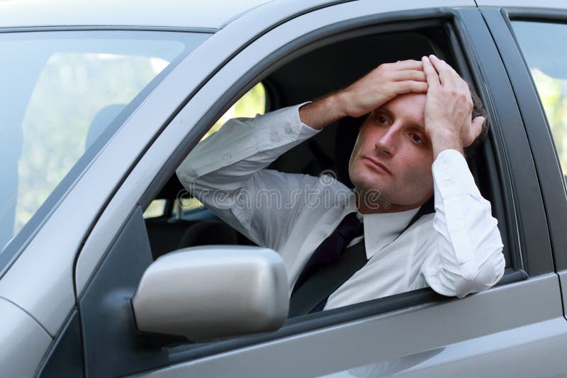 Unhappy driver in his car stock photo. Image of transportation - 71198088