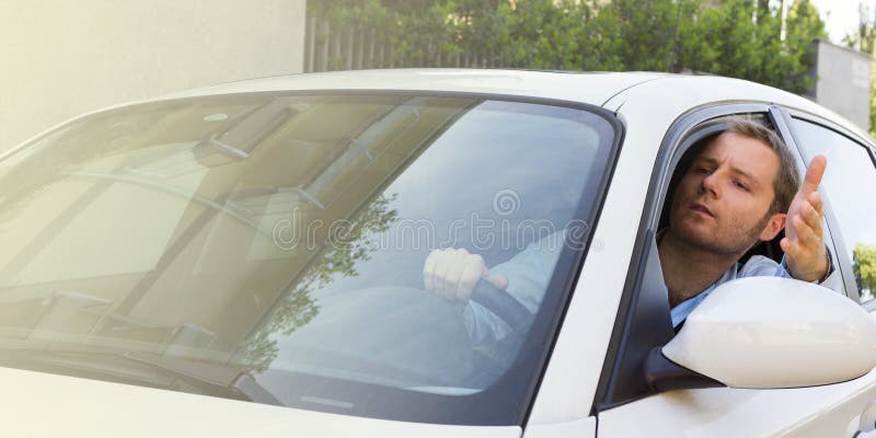 Unhappy driver in his car stock image. Image of accident - 71198299