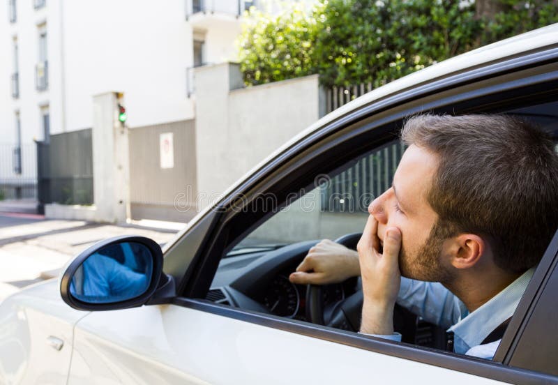 Unhappy Driver in His Car Asking for Help Stock Image - Image of ...
