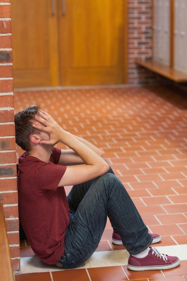 Unhappy Handsome Student Covering His Face Stock Image - Image of hall ...