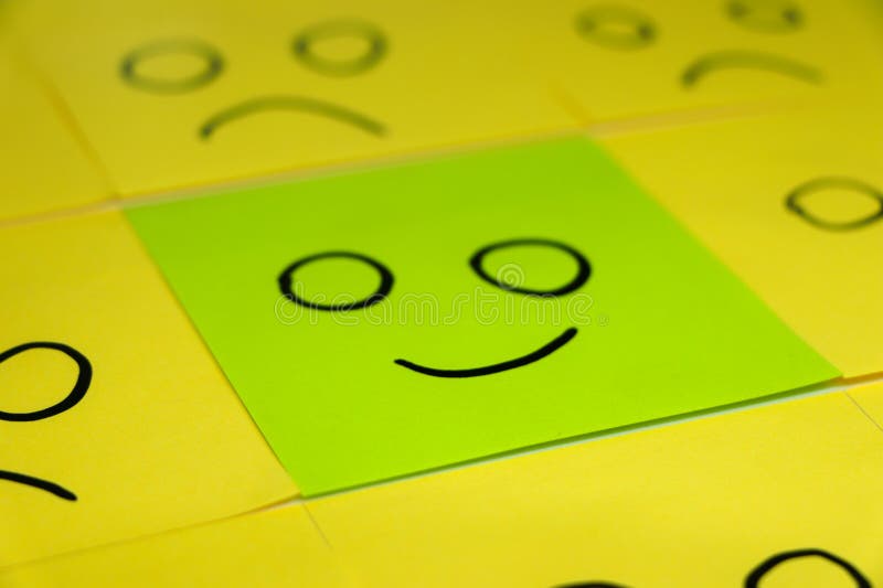 Unhappy and Happy Concept. Background of Green Sticky Notes Stock Photo ...