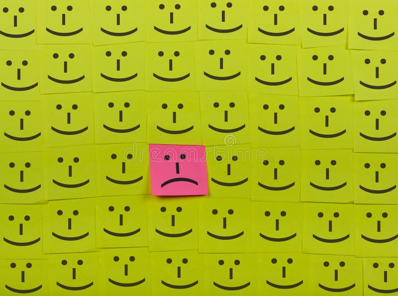Unhappy and Happy Concept. Background of Sticky Notes. Stock Photo ...