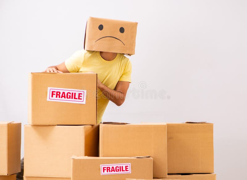 Unhappy Man with Box instead of His Head Stock Image - Image of ...