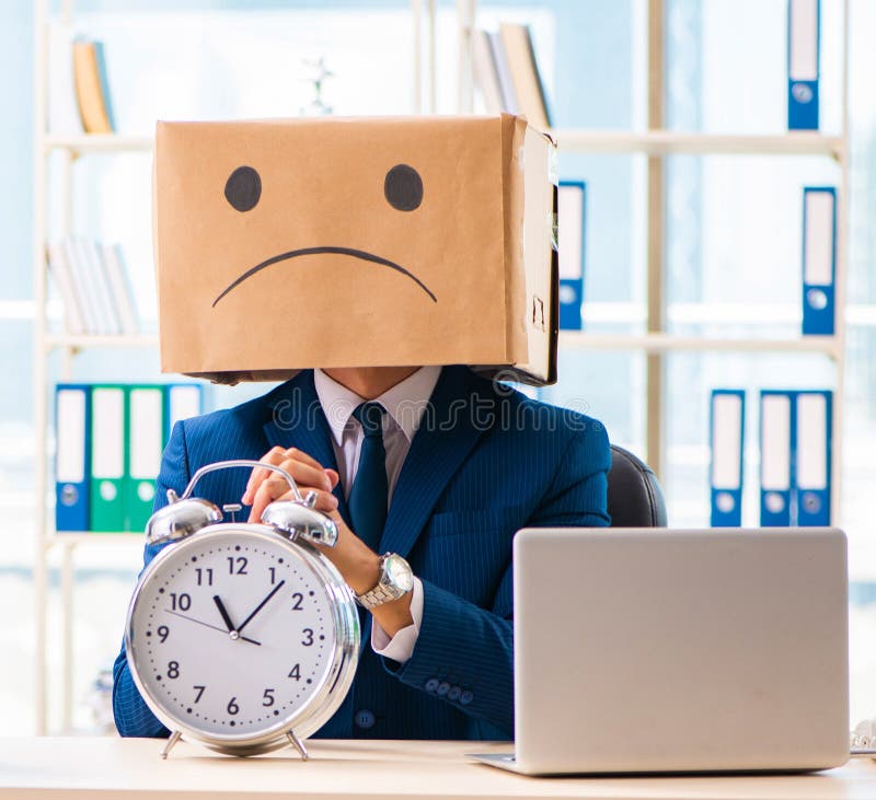 Unhappy Man with Box instead of His Head Stock Photo - Image of ...