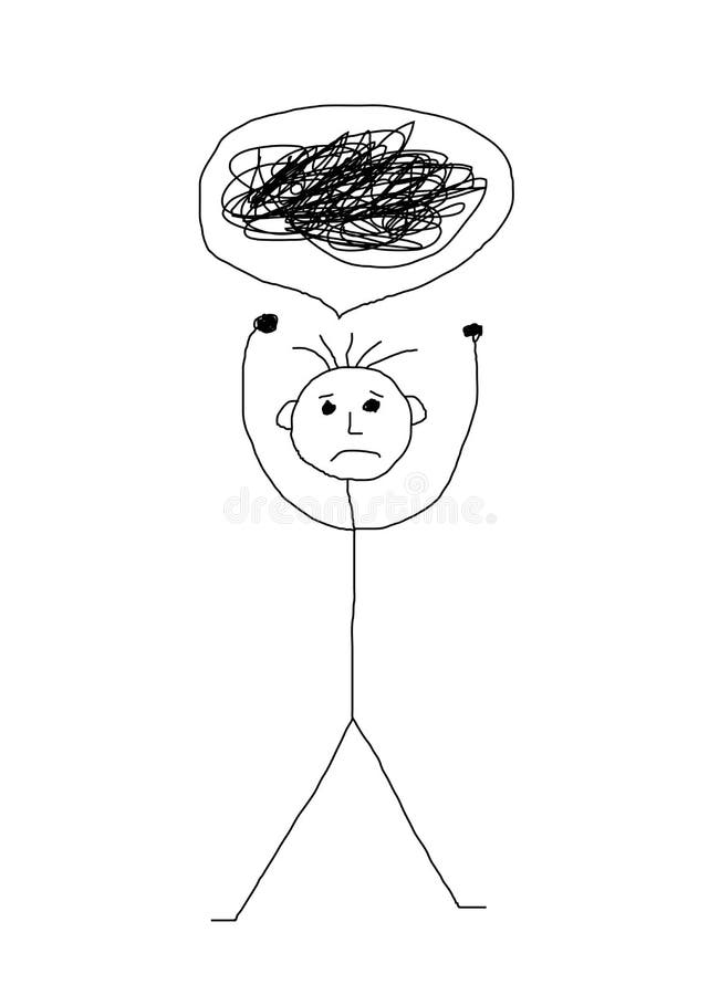 Unhappy Man with Mess in the Head Child Drawing Stock Vector ...