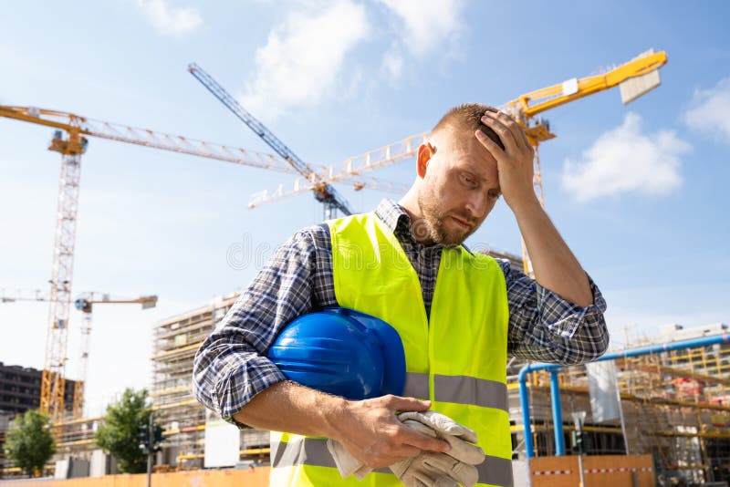 Unhappy Sad Construction Worker Stock Photo - Image of depression ...