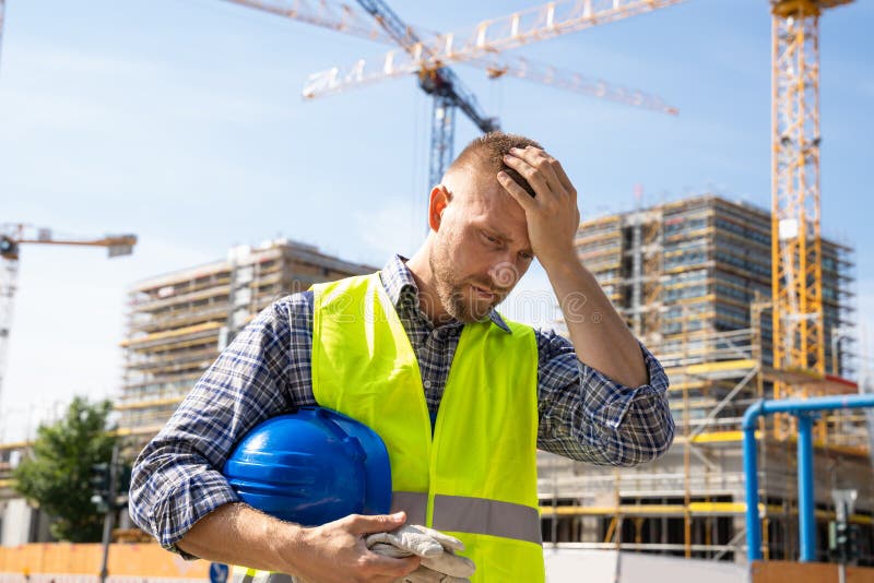 Unhappy Sad Construction Worker Stock Image - Image of depressed, black ...