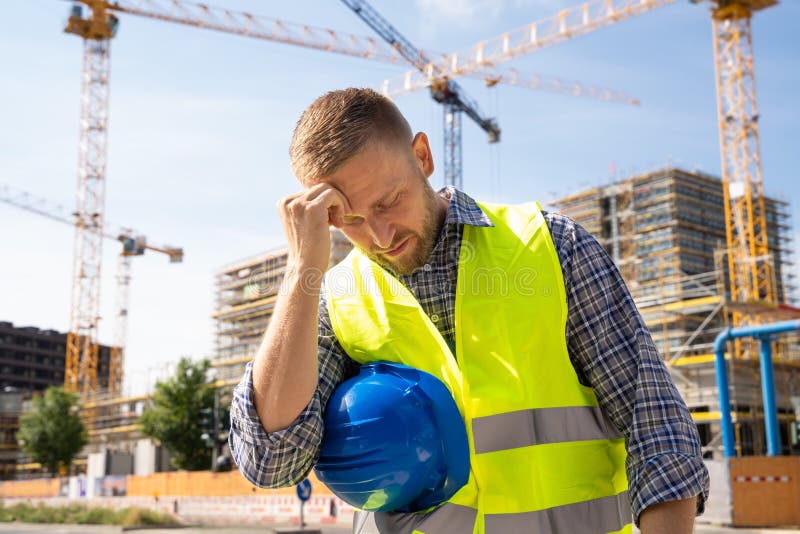 Unhappy Sad Construction Worker Stock Photo - Image of depression ...