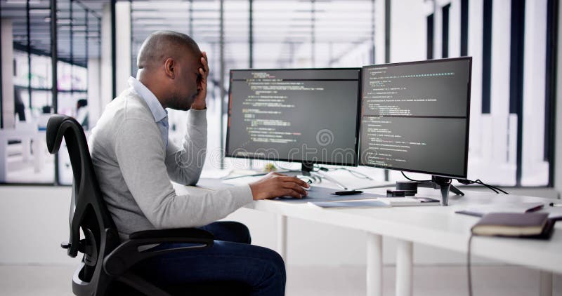 Unhappy Sad Developer Programmer Man in Stress Coding Software Stock Image - Image of coder ...