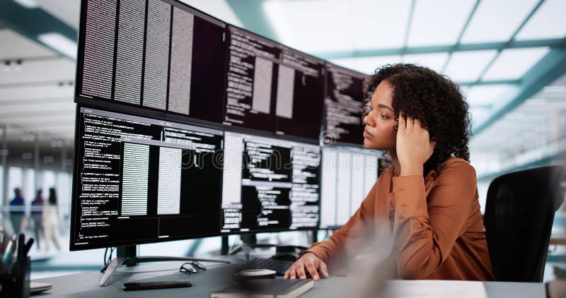 Programmer Woman Coding on Computer Stock Image - Image of development ...