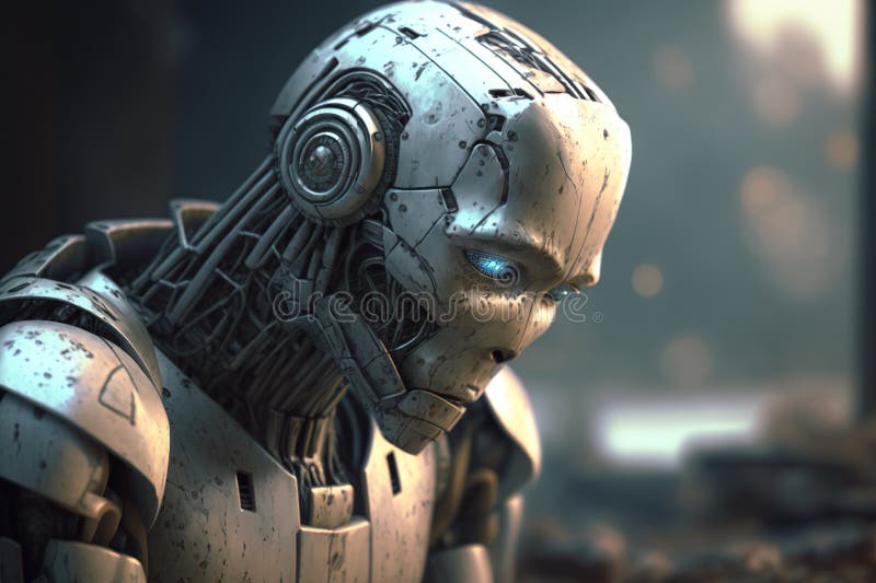 Unhappy Sad Robot. Generative AI Stock Illustration - Illustration of ...