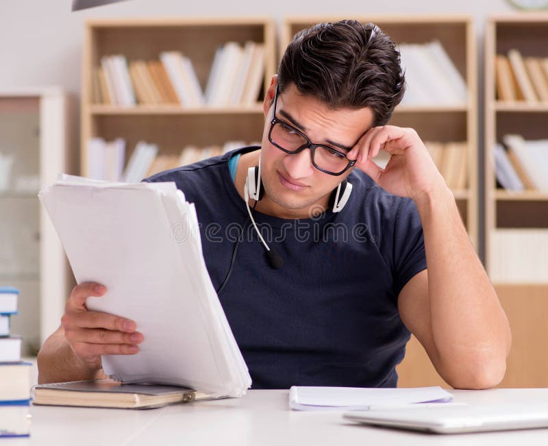 The Unhappy Student with Too Much To Study Stock Photo - Image of mood ...